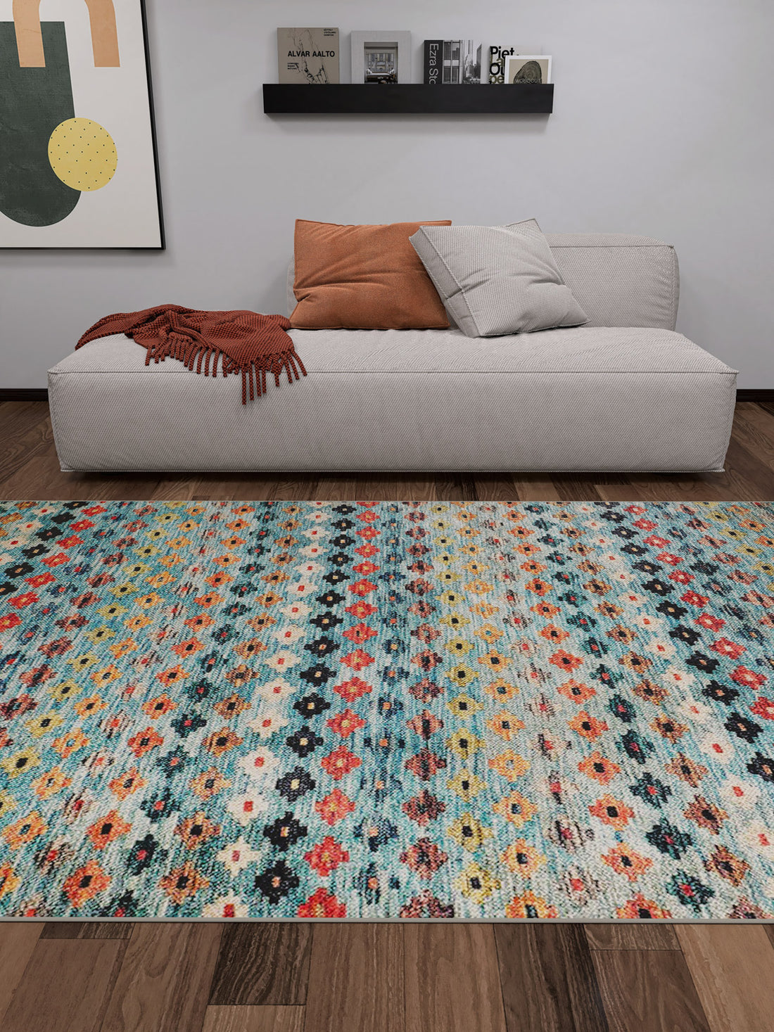 Aztec Ambience Ethnic Multicolor Washable Rug | JUSTRUG